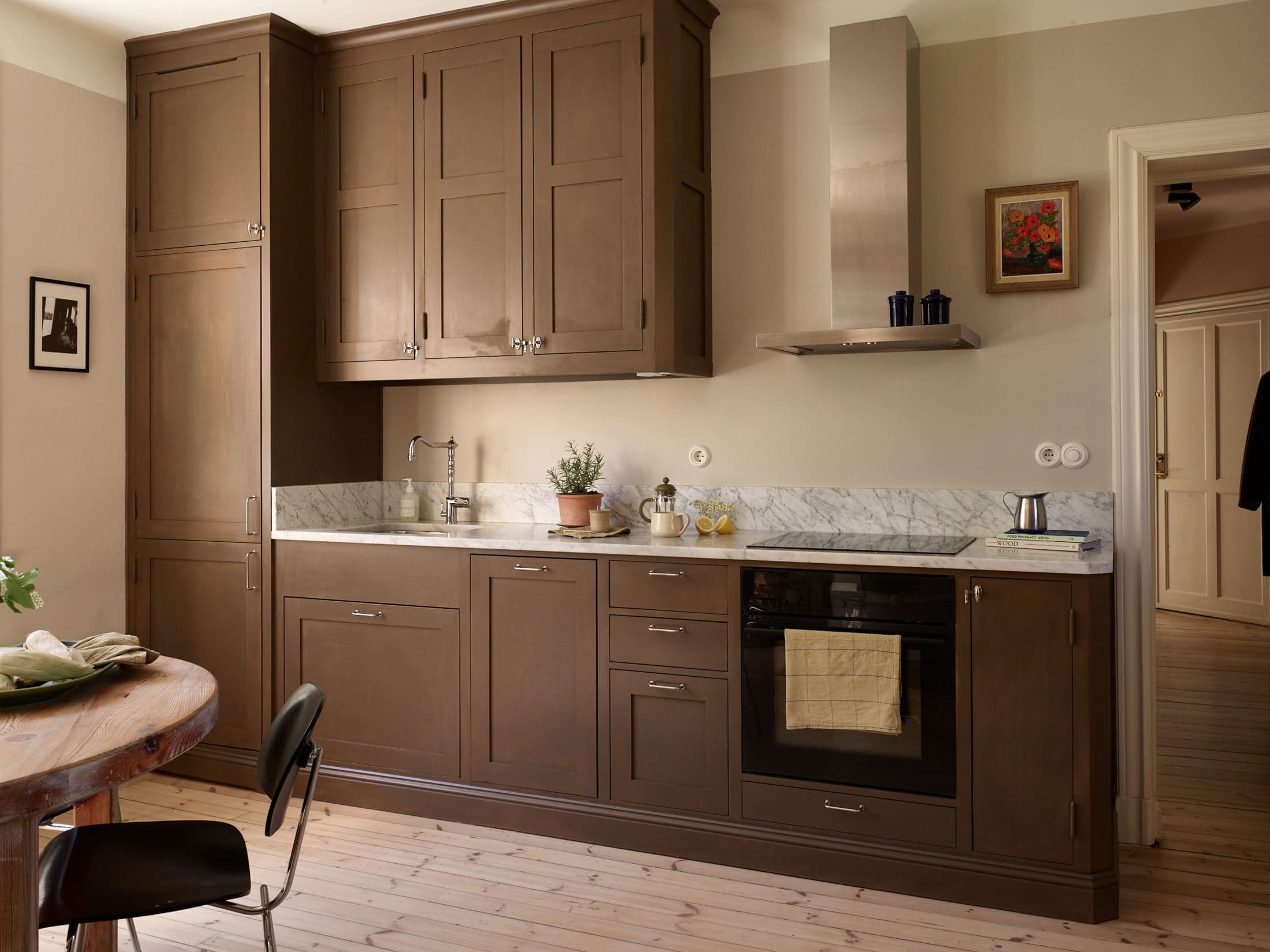 Brown Kitchen Cabinets In A Spacious Turn of the century Home COCO